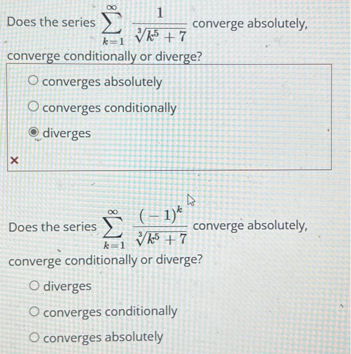 Solved Does the series ∑k=1∞3k5+71 converge absolutely, | Chegg.com