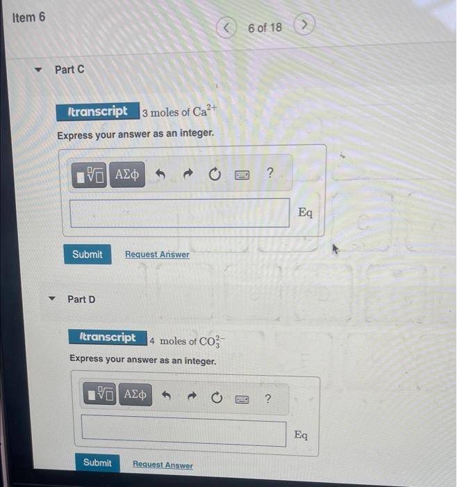 Solved Calculate the number of equivalents in each of the | Chegg.com