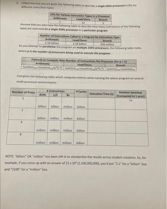 Solved 6. [29pts] Assume you are given the following table | Chegg.com