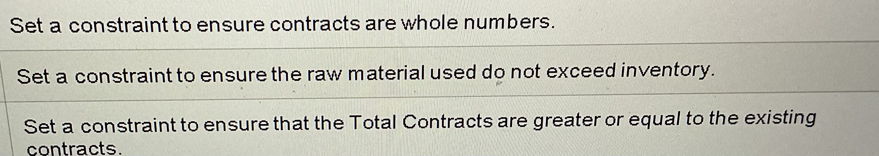 Solved Set a constraint to ensure contracts are whole | Chegg.com