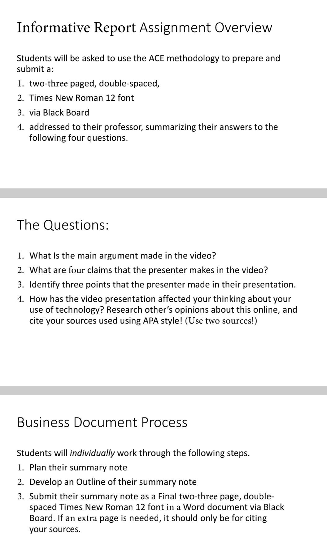 Informative Report Assignment Overview Students will | Chegg.com
