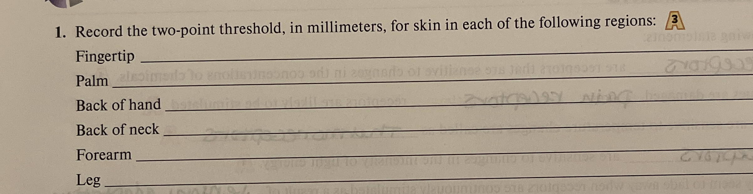 Solved Record the two-point threshold, in millimeters, for | Chegg.com