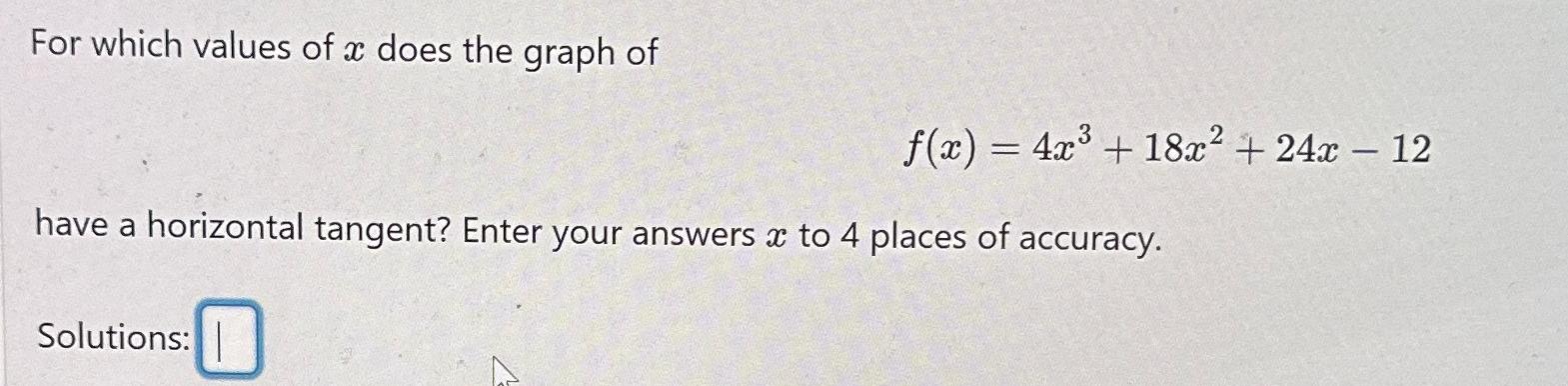 Solved For which values of x ﻿does the graph | Chegg.com
