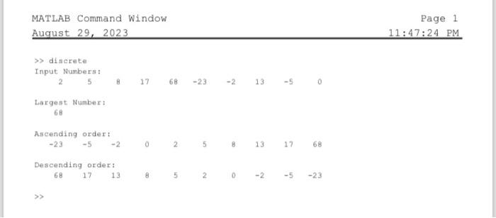 MATLAB Command Window Page 1 August 29, 2023 11:47:24 | Chegg.com