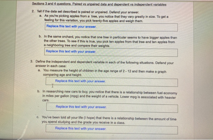 Solved Sections 3 and 4 questions. Paired vs unpaired data | Chegg.com