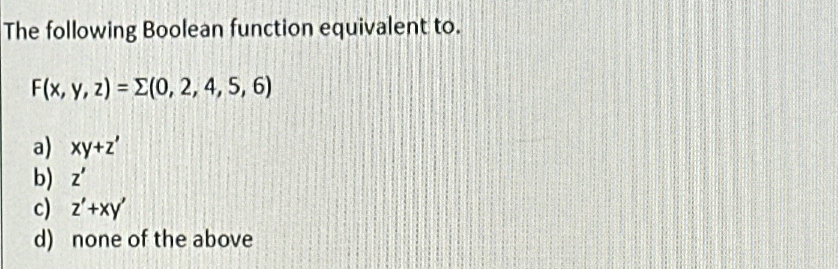 Solved The following Boolean function equivalent | Chegg.com