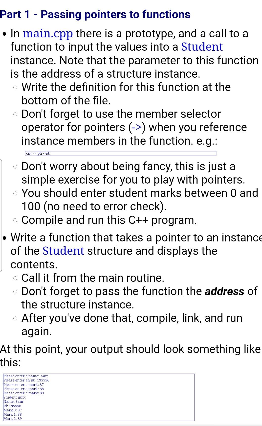 Solved Part 1 - Passing pointers to functions • In main.cpp | Chegg.com