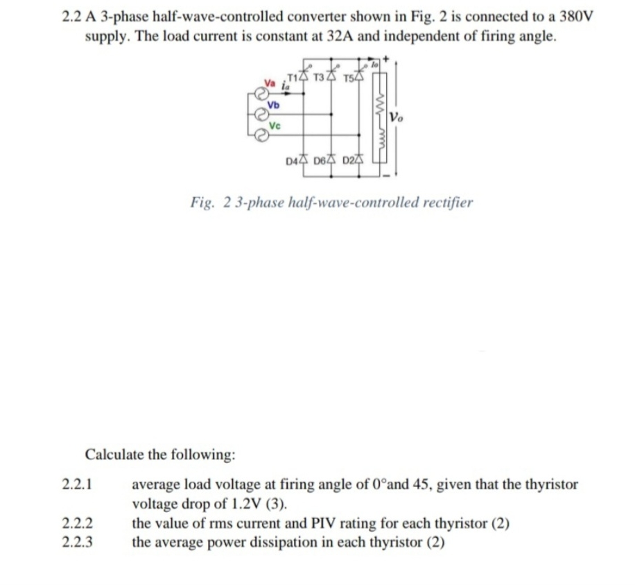 Solved 2.2 ﻿A 3-phase half-wave-controlled converter shown | Chegg.com