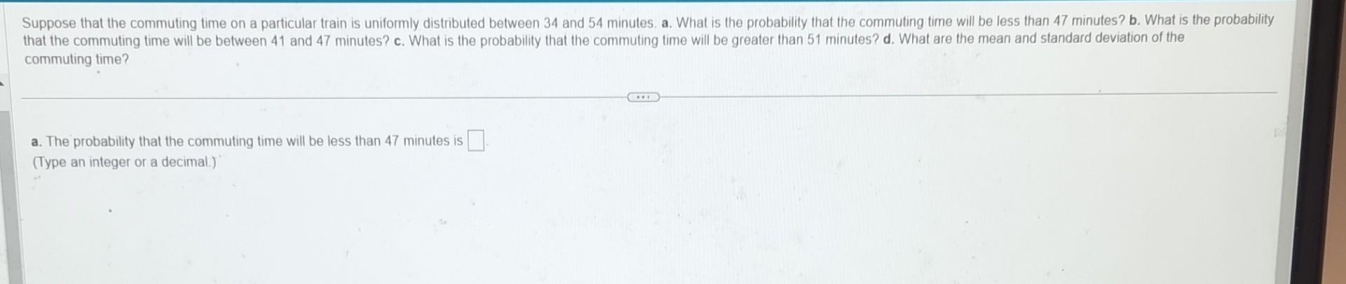 Solved Suppose that the commuting time on a particular train | Chegg.com