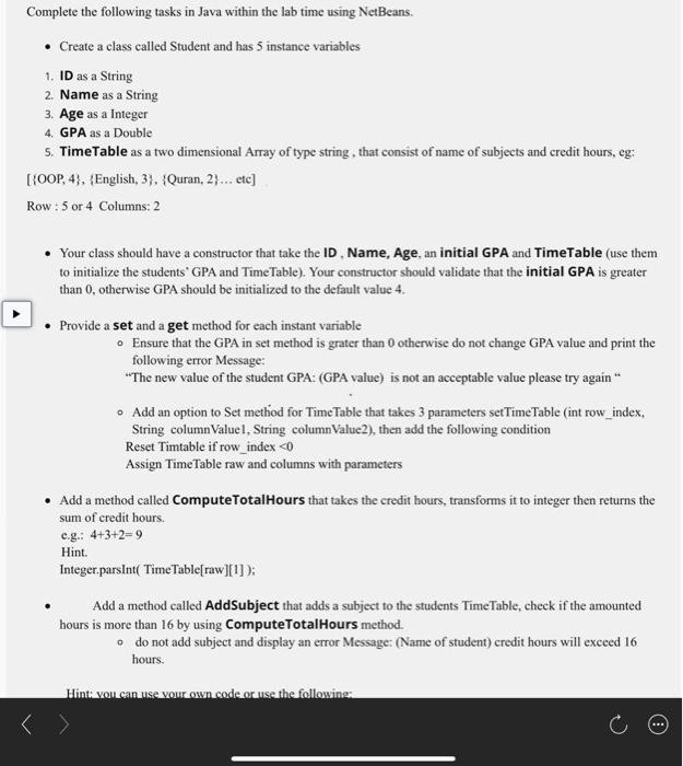 Solved Complete the following tasks in Java within the lab | Chegg.com