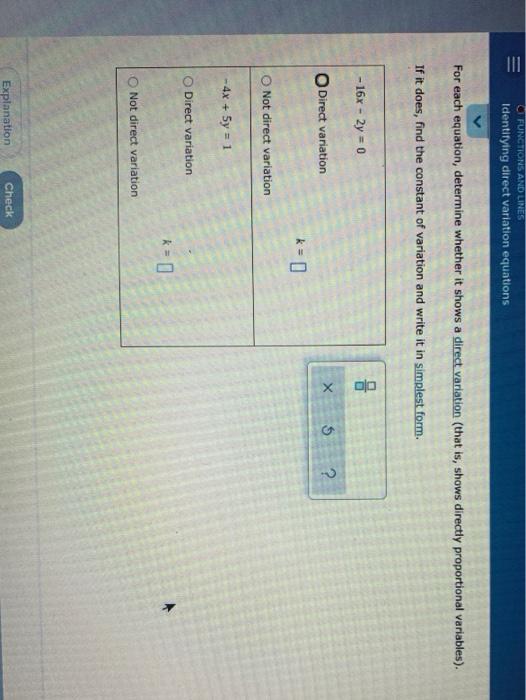 Solved FUNCTIONS AND LINES Identifying direct variation | Chegg.com