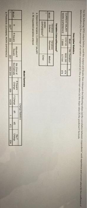 Solved for the following SPSS output below read the output | Chegg.com