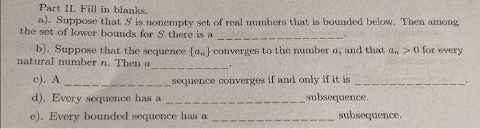 Solved Part II. Fill in blanks. a). Suppose that S is | Chegg.com