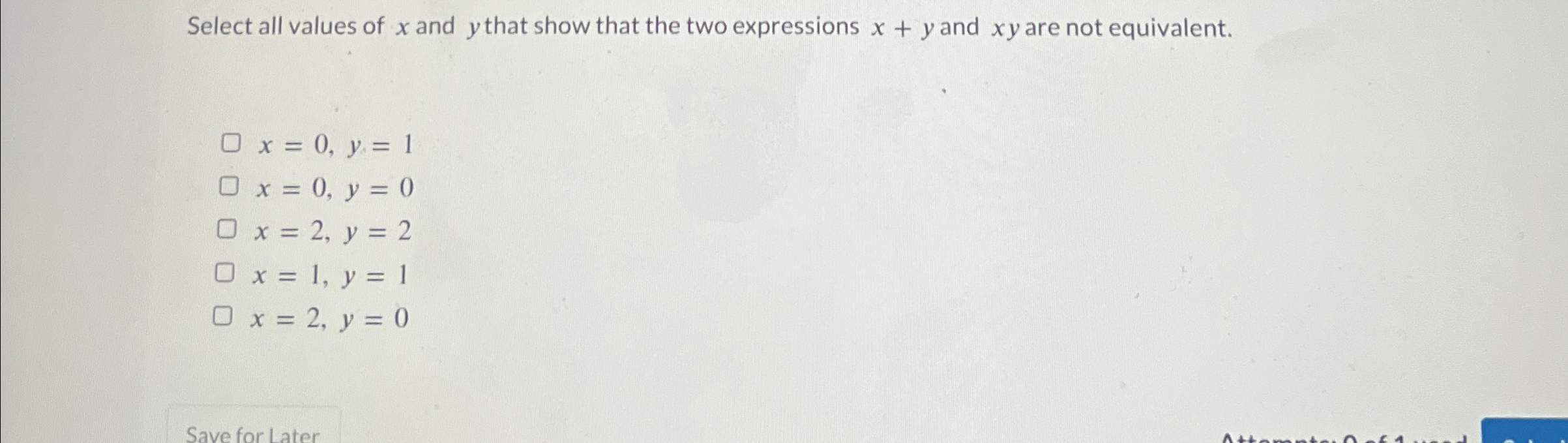 Select all values of x ﻿and y ﻿that show that the two | Chegg.com