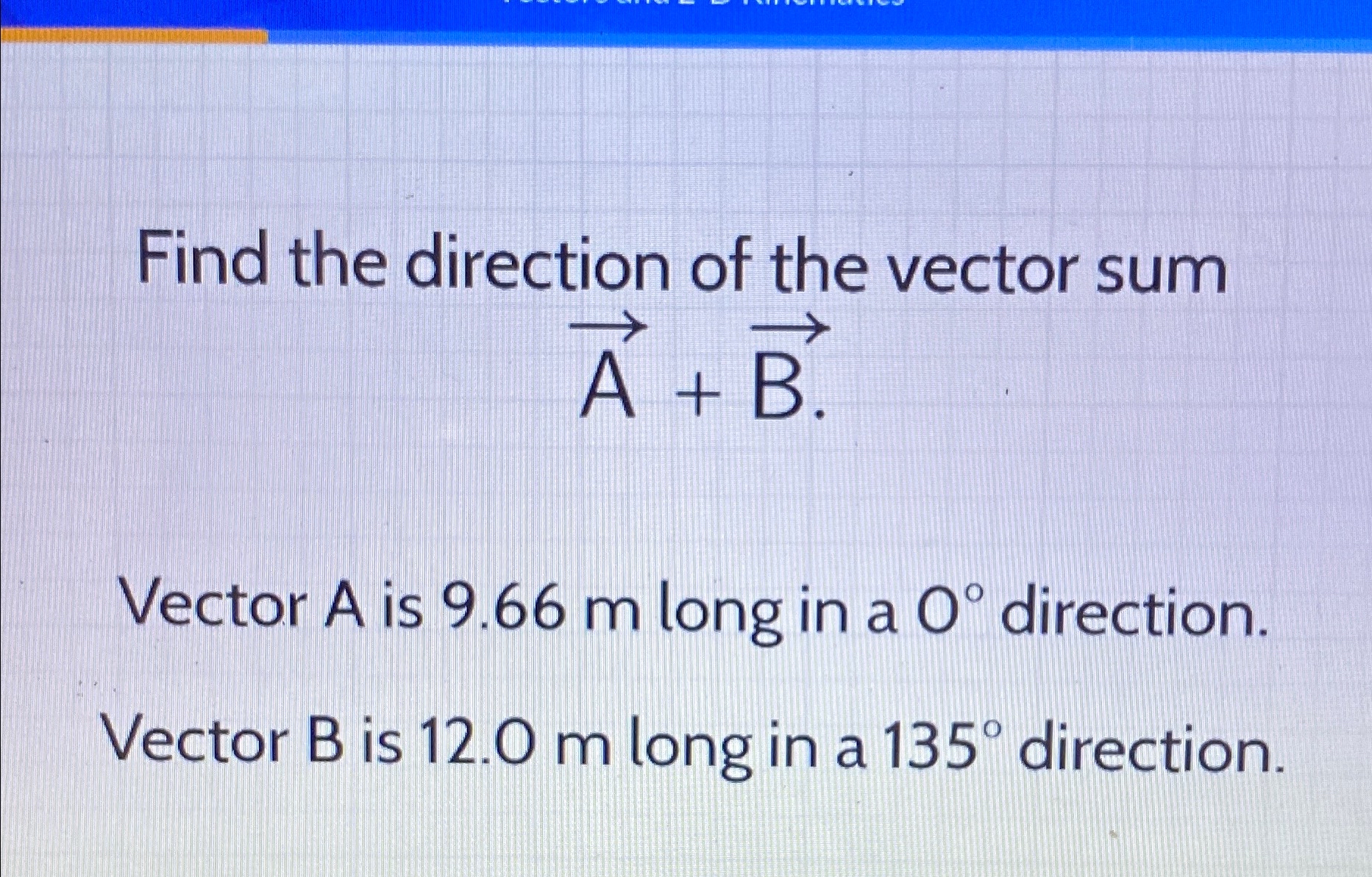 Solved Find the direction of the vector sumvec(A)+vec(B). | Chegg.com