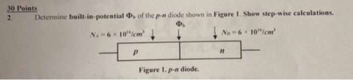 [Solved]: 30. Points 2 . Determine built-in-potential \( \P