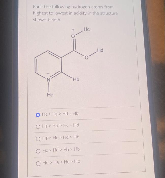 Solved Rank the following hydrogen atoms from highest to | Chegg.com