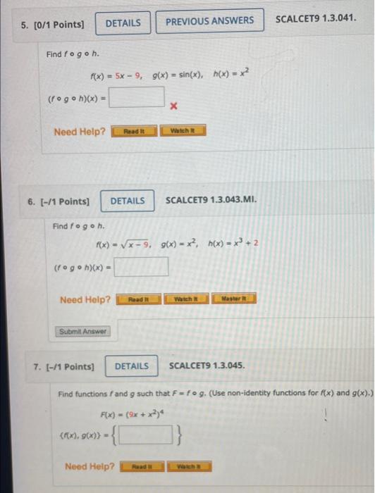 Solved Find F∘g∘h F X 5x−9 G X Sin X H X X2 F∘g∘h X
