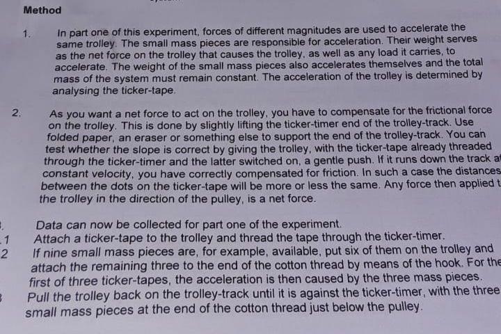 Method 1. In part one of this experiment, forces of | Chegg.com