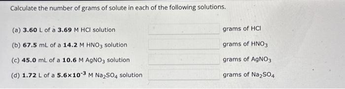 Solved Calculate the number of grams of solute in each of | Chegg.com
