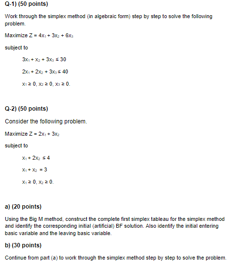 Solved Q-1) (50 ﻿points)Work through the simplex method (in | Chegg.com
