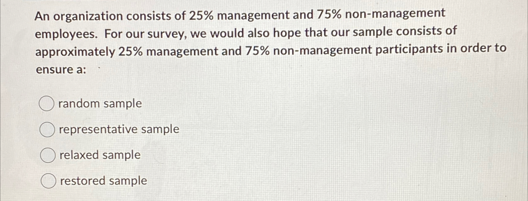 Solved An organization consists of 25% ﻿management and 75% | Chegg.com