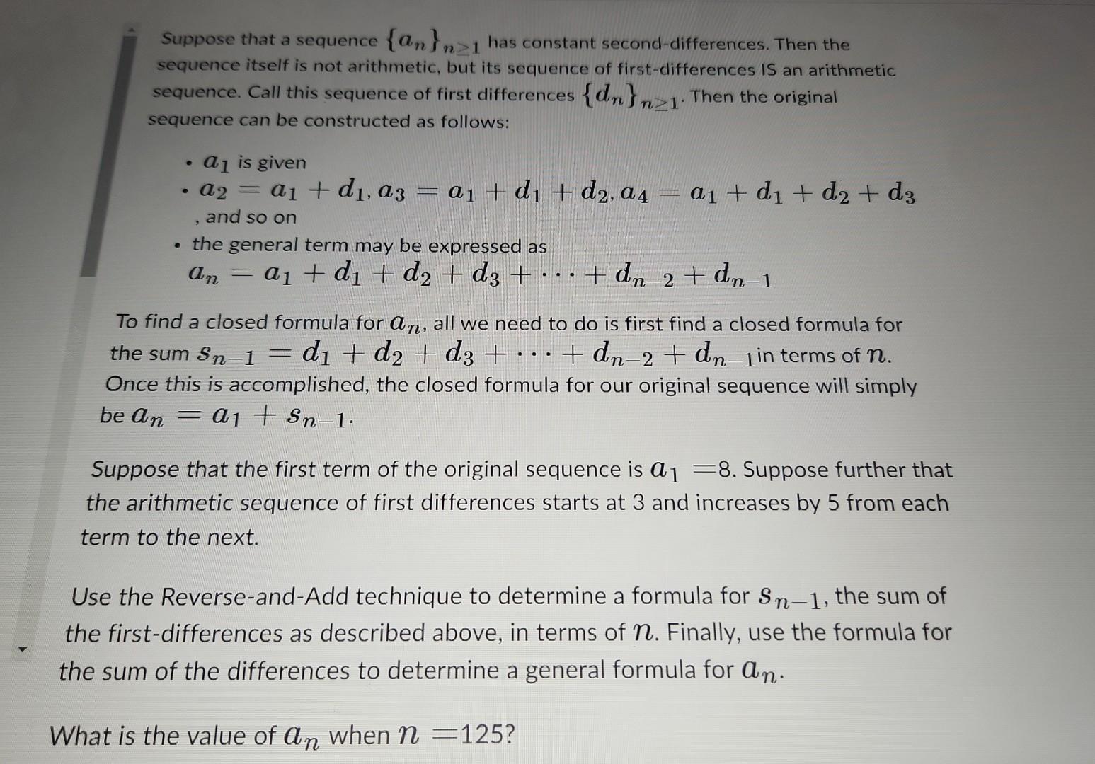 Solved Suppose that a sequence {an}n≥1 has constant | Chegg.com