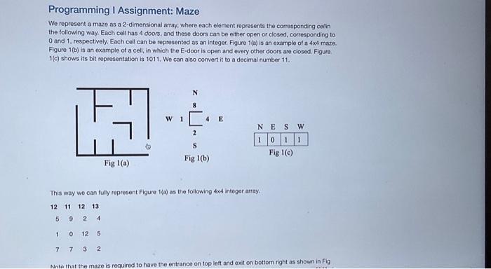 Solved Description Programming I Assignment: Maze We | Chegg.com