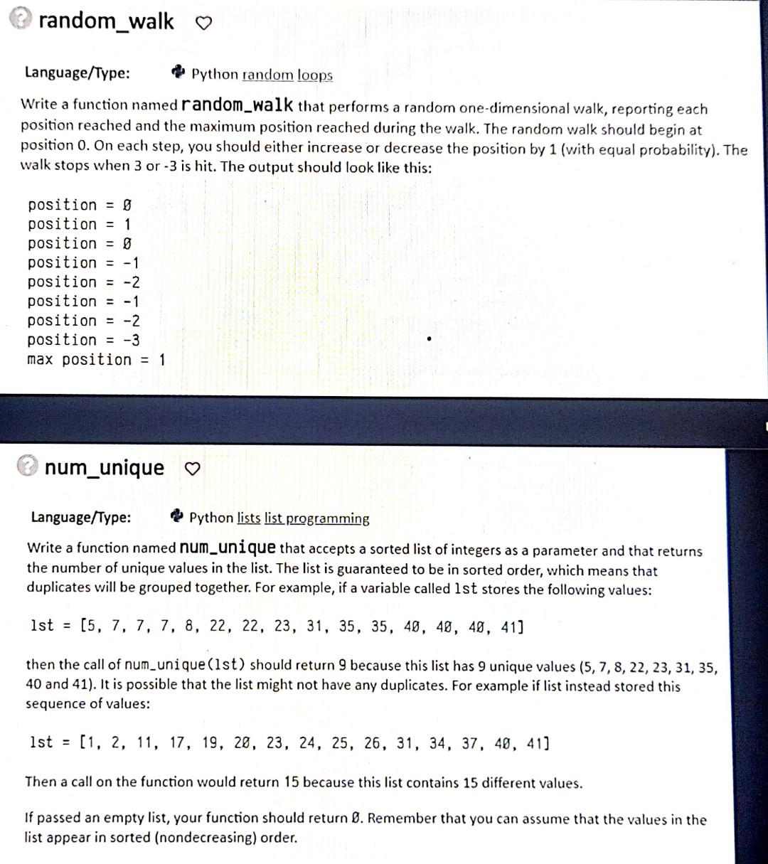 Solved random_walk ♡ Language/Type: Python random loops | Chegg.com