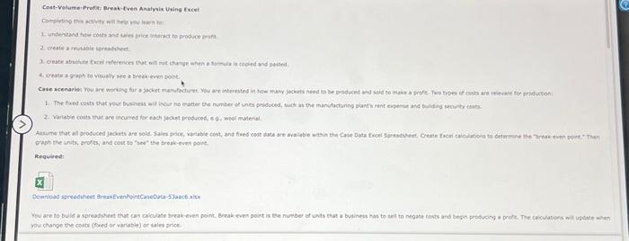 Cost-Velume- Profin: Areat-Cven Analyois Using Fxcet | Chegg.com