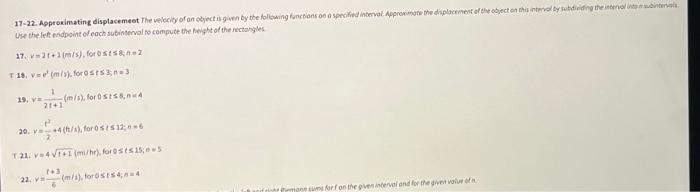 Solved 17 please! 17-22. Approximating displacement The | Chegg.com