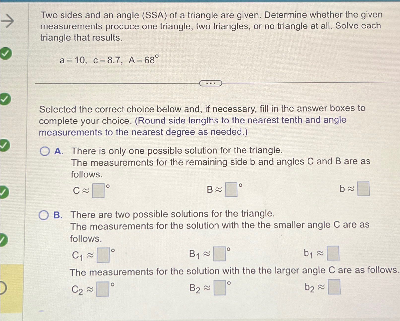 Solved Two sides and an angle (SSA) ﻿of a triangle are | Chegg.com