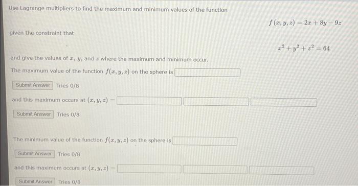 Solved Use Lagrange multipliers to find the maximum and | Chegg.com