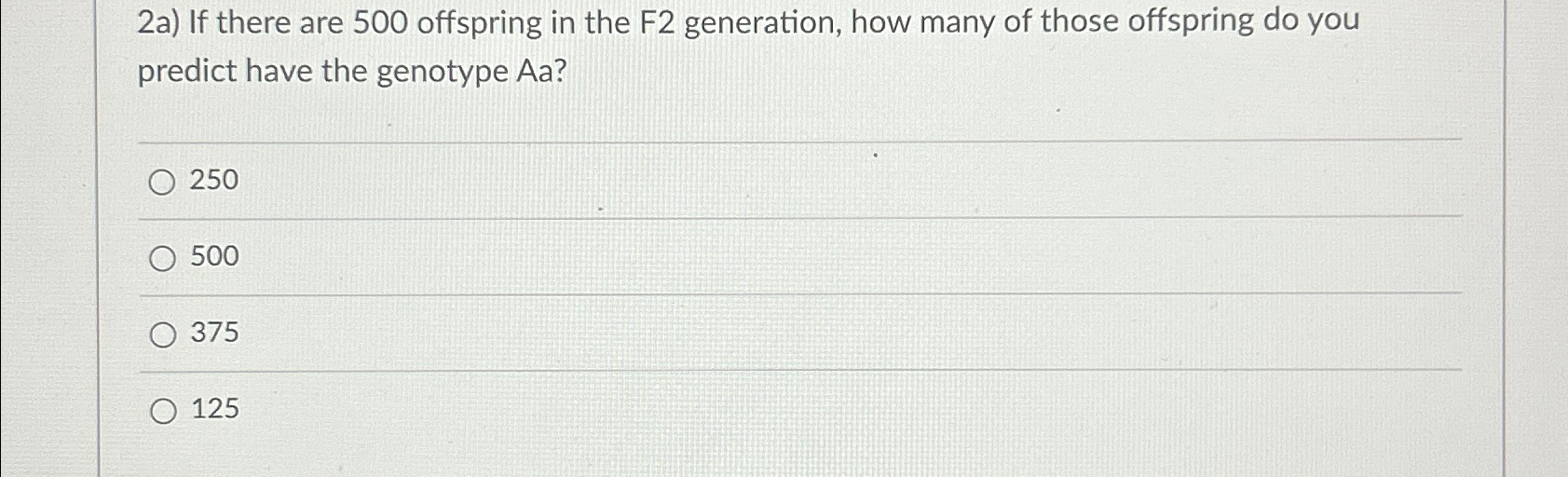 Solved 2a) ﻿If there are 500 ﻿offspring in the F2 | Chegg.com
