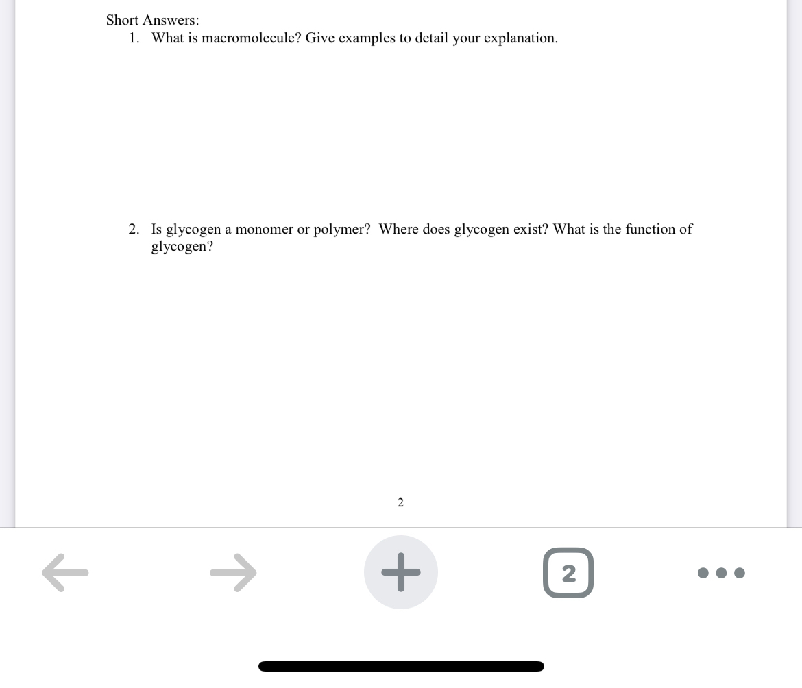 Solved Short Answers:What is macromolecule? Give examples to | Chegg.com