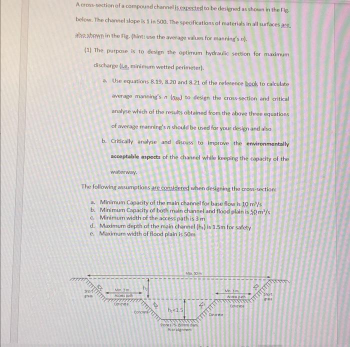 Solved A cross-section of a compound channel is expested to | Chegg.com