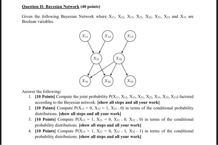 Solved Question II: Bayesian Network (40 points) Given the | Chegg.com