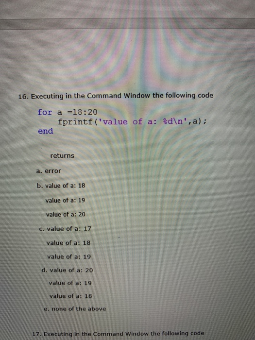Solved 16 Executing In The Command Window The Following 4129