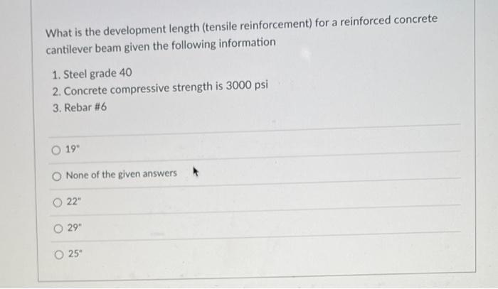 Solved What is the development length (tensile | Chegg.com