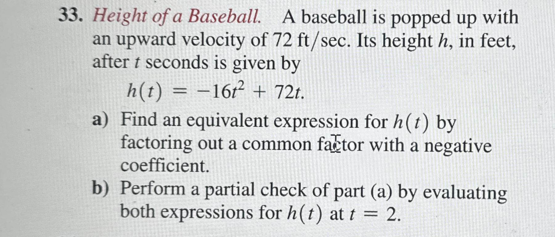 Solved Height of a Baseball. A baseball is popped up with an | Chegg.com