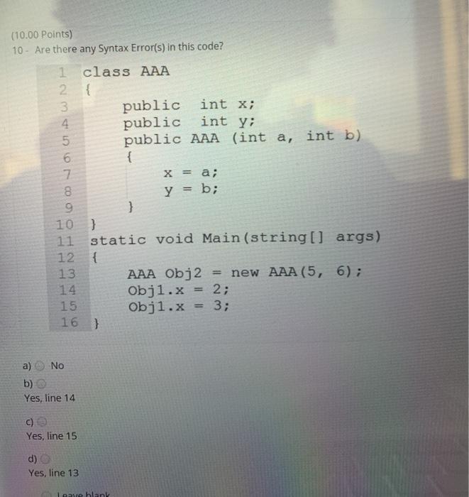 Solved int Y: (10.00 points) 10 - Are there any Syntax | Chegg.com