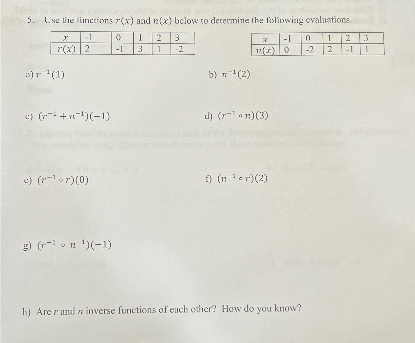 Solved Use the functions r(x) ﻿and n(x) ﻿below to determine | Chegg.com