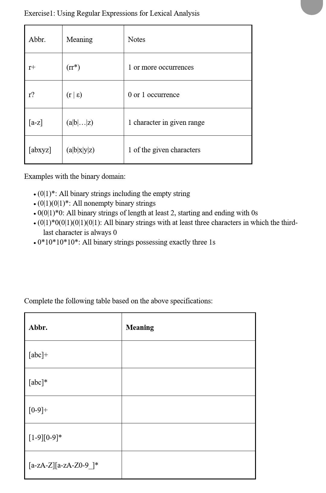 Solved Exercisel: Using Regular Expressions for Lexical | Chegg.com