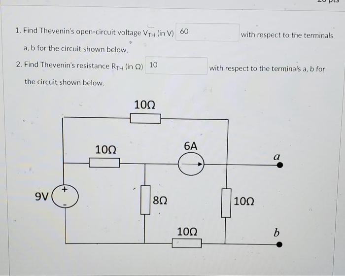 Solved 1. Find Thevenin's open-circuit voltage VTH (in V) | Chegg.com