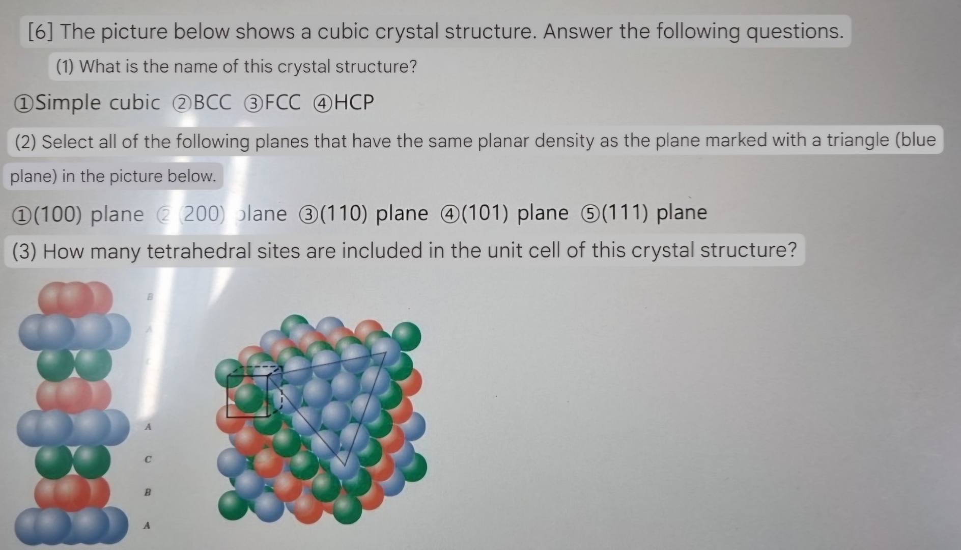Solved [6] ﻿The picture below shows a cubic crystal | Chegg.com