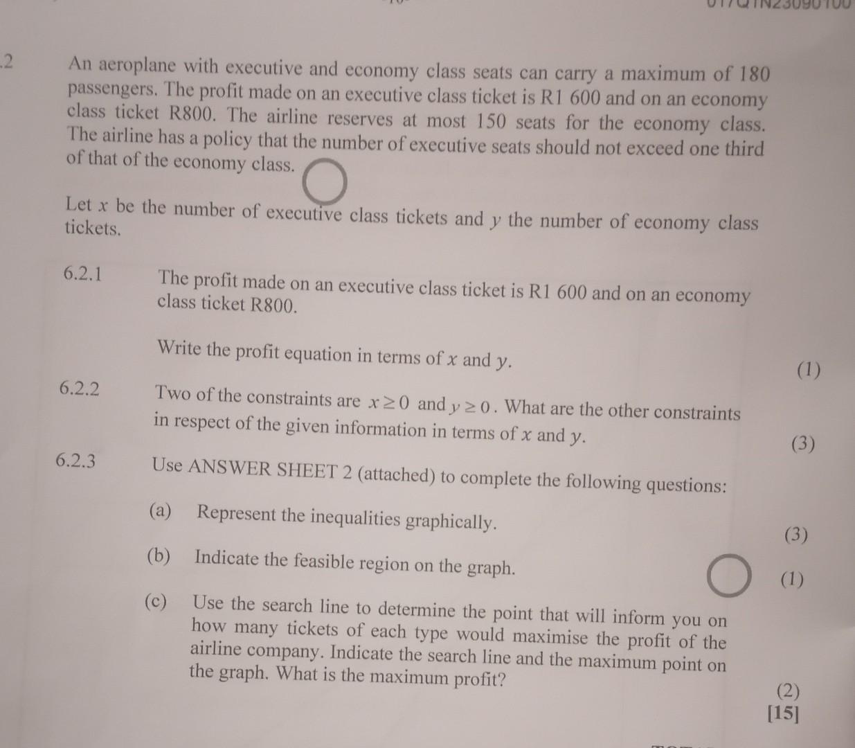 Solved An aeroplane with executive and economy class seats | Chegg.com