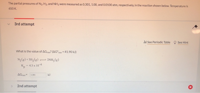 Solved The partial pressures of N2, H2, and NH3 were | Chegg.com