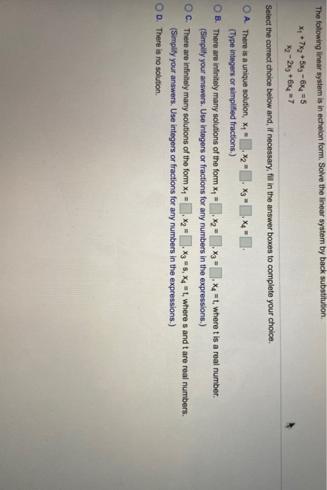 Solved The following linear system is in echelon form. Solve | Chegg.com