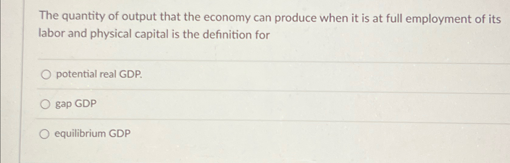 Solved The quantity of output that the economy can produce | Chegg.com