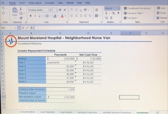 Solved 4. Go to the Investment worksheet. This worksheet | Chegg.com